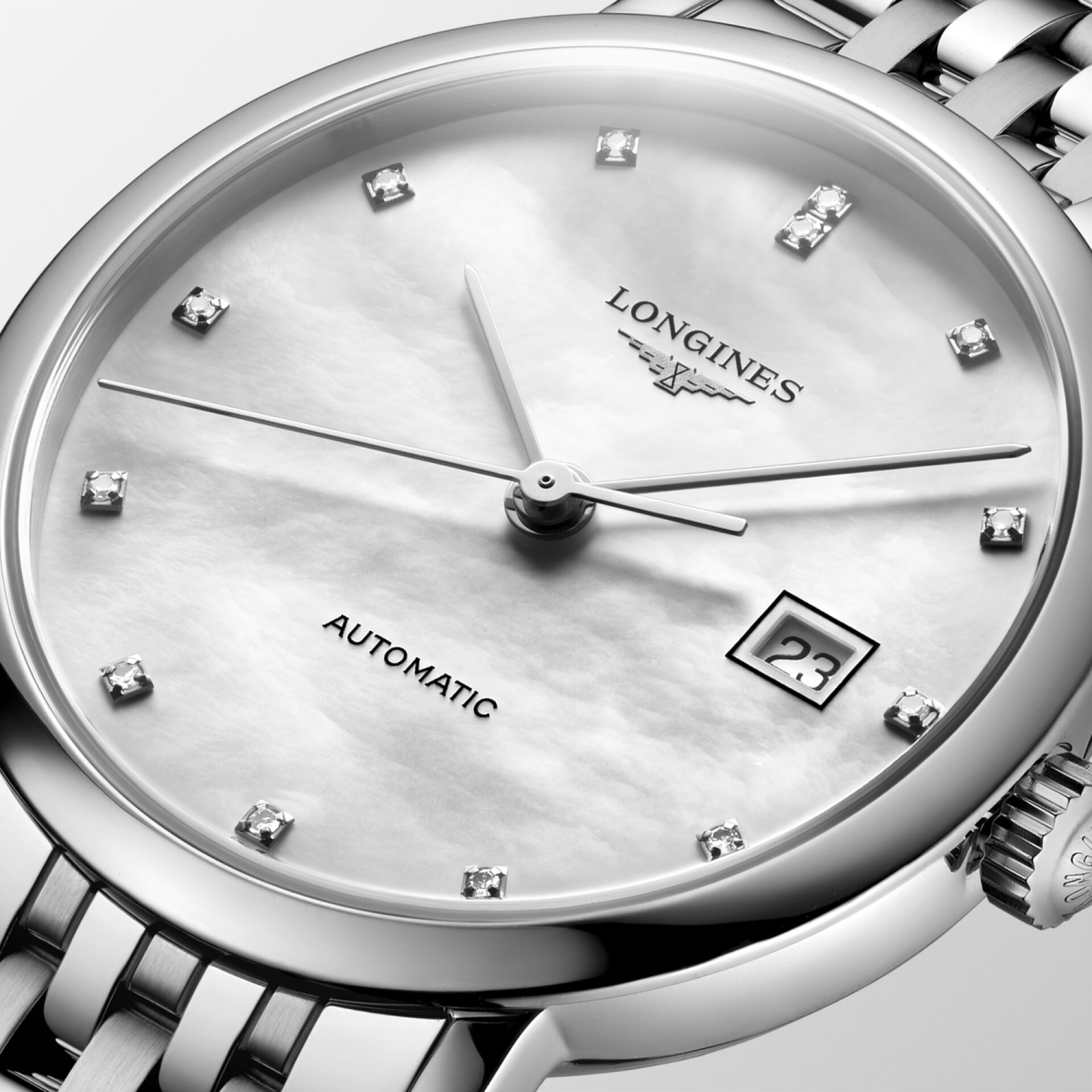 LONGINES ELEGANT COLLECTION Automatic, Stainless Steel, White Mother-of ...
