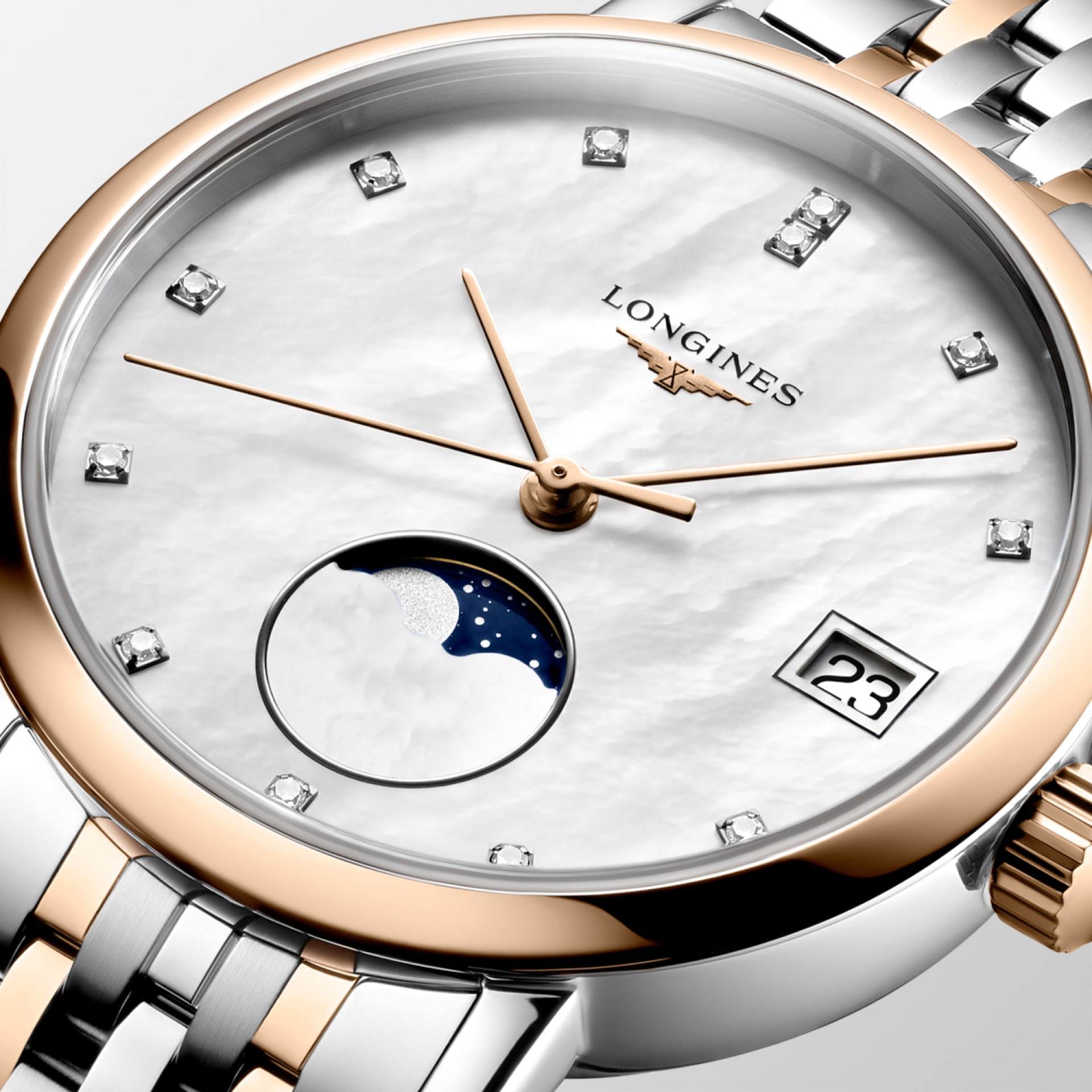 LONGINES ELEGANT COLLECTION MOONPHASE | Ø 30.00 mm, White Mother-of ...