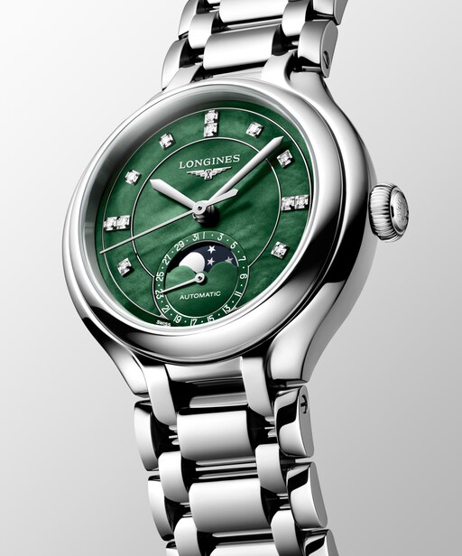 LONGINES PRIMALUNA MOONPHASE | Ø 34.00 mm, Nacre Vert Vif | L8.126.4.07 ...