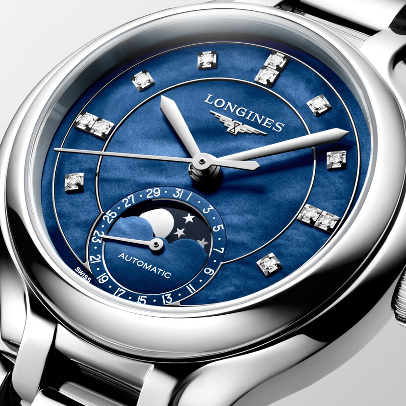 LONGINES PRIMALUNA MOONPHASE | Ø 34.00 mm, Luminous Blue Mother-of ...
