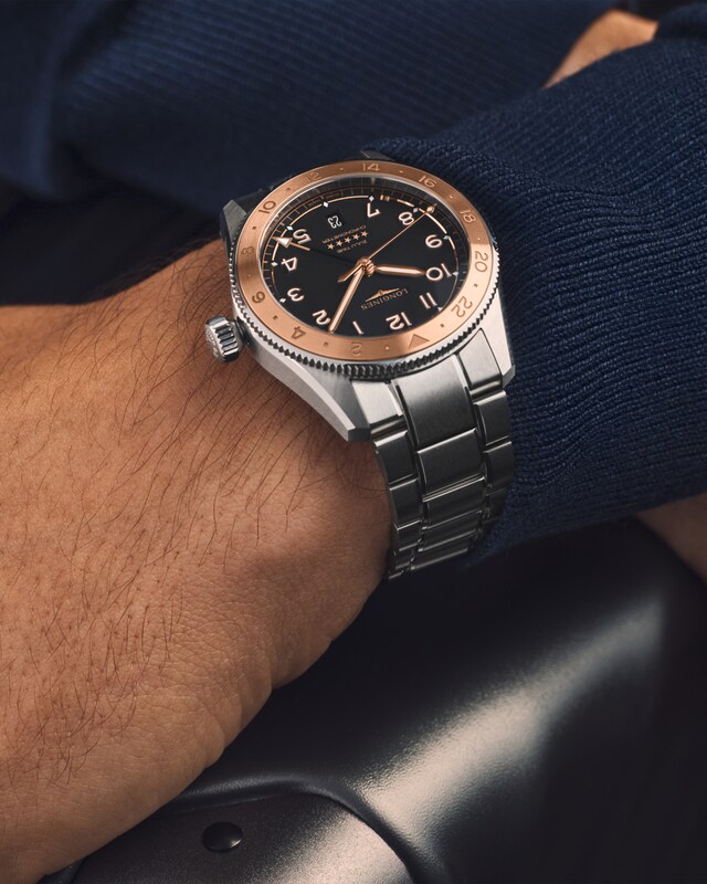 Longines Spirit Zulu Time 1925 自動 精鋼及18k玫瑰金 黑色啞光表盤搭配表鏈 Longines Hk