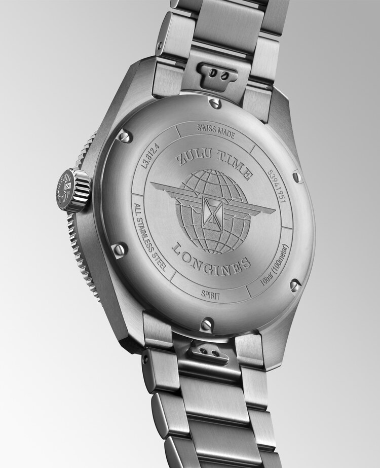 Longines Spirit Zulu Time 自動上鏈機械機芯 不鏽鋼及陶瓷 炭黑色錶盤搭配錶鏈 Longines Tw