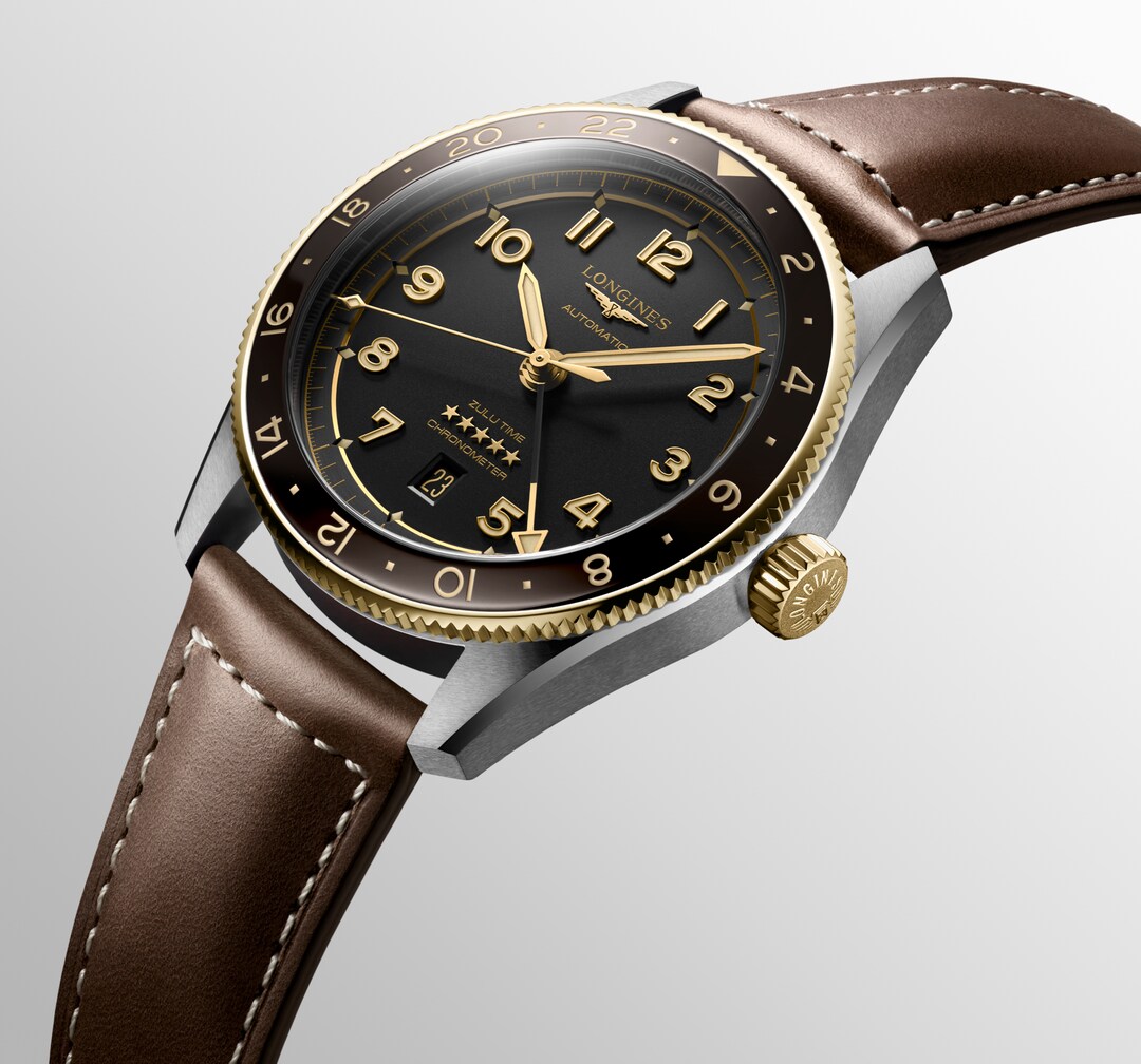 Longines Spirit Zulu Time 自動上鏈機械機芯 不鏽鋼及18k黃金 炭黑色錶盤搭配錶帶 Longines Tw