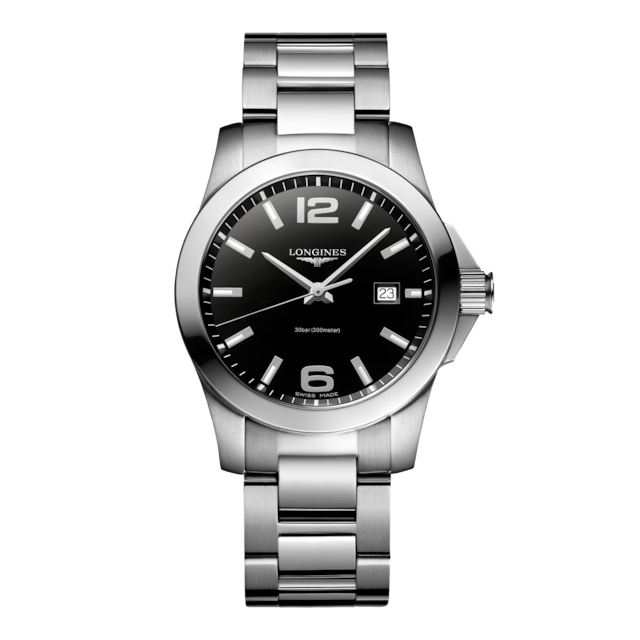 Conquest Quartz watch 34mm Black lacquered polished, L33774586 ...