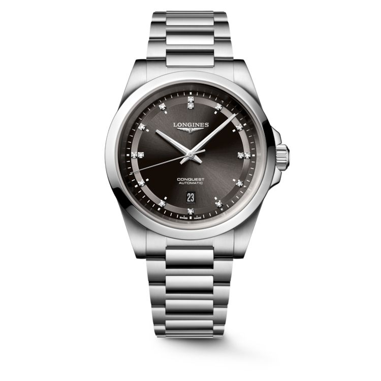 CONQUEST Automatic, Stainless Steel, Sunray Black Dial, Bracelet Watch ...