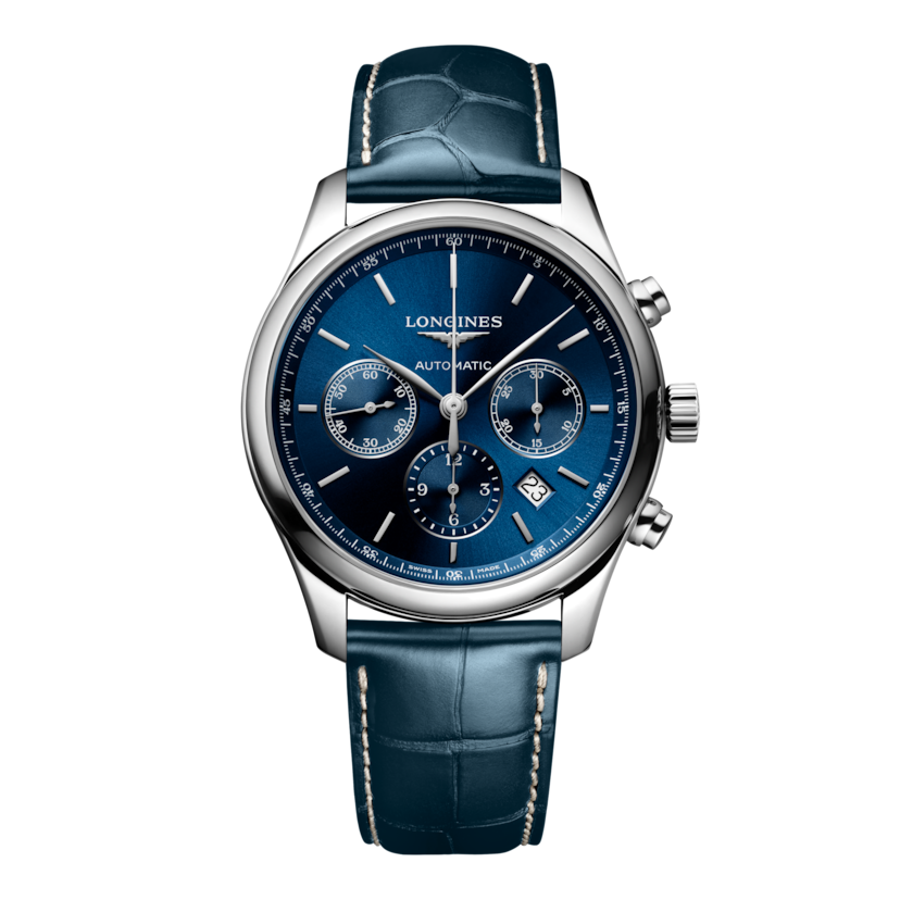 Longines Master Collection Chronograph 오토매틱 스테인리스 스틸 선레이 블루 다이얼과 스트랩