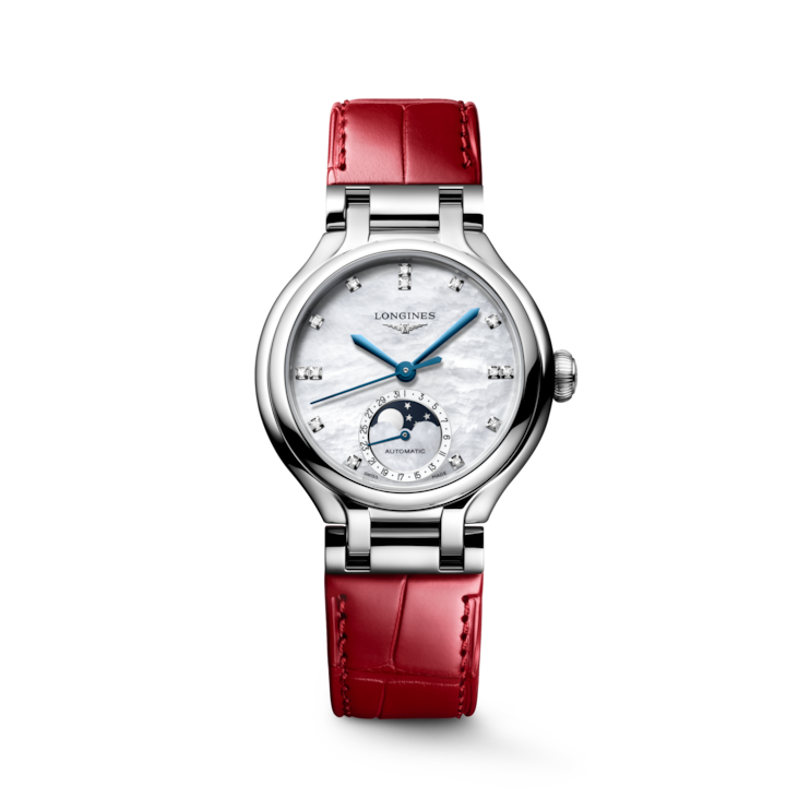 LONGINES PRIMALUNA MOONPHASE Automatic, Stainless Steel, White Mother ...
