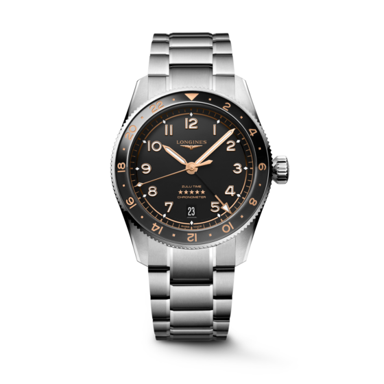 Longines Spirit Zulu Time 오토매틱 스테인리스 스틸 및 세라믹 매트 블랙 다이얼과 브레이슬릿